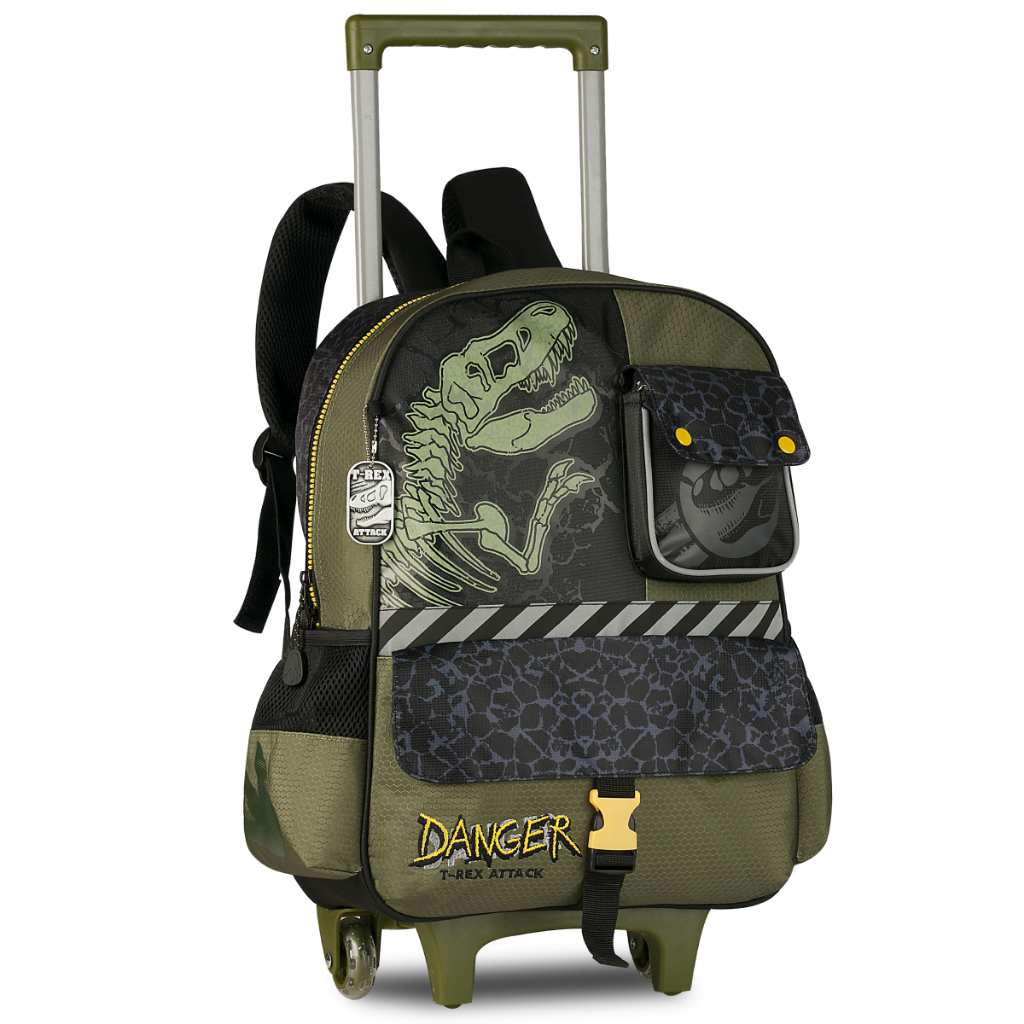 Mochila de Rodinhas Infantil T-Rex Attack Verde Escolar Grande ...