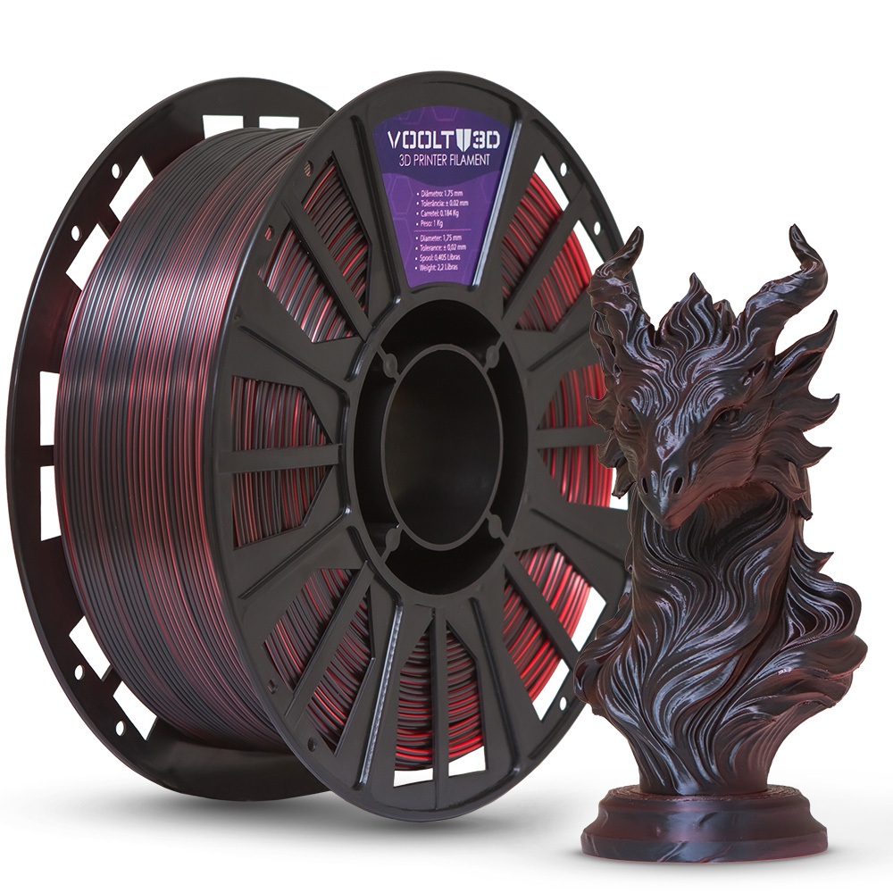 Filamento PLA Duo Color Shadow Vermelho e Preto 1kg com Efeito de ...