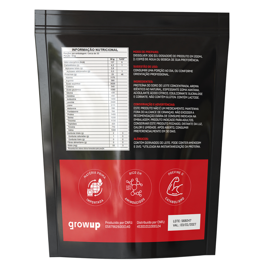 100% Whey Protein Concentrado Refil 1kg Growup - WPC - Proteína ...