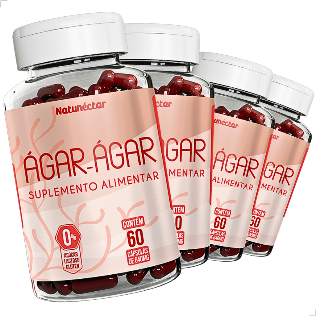 Kit 4 Agar Agar 240 Capsulas Origem Vegetal Original Natural Suplemento ...