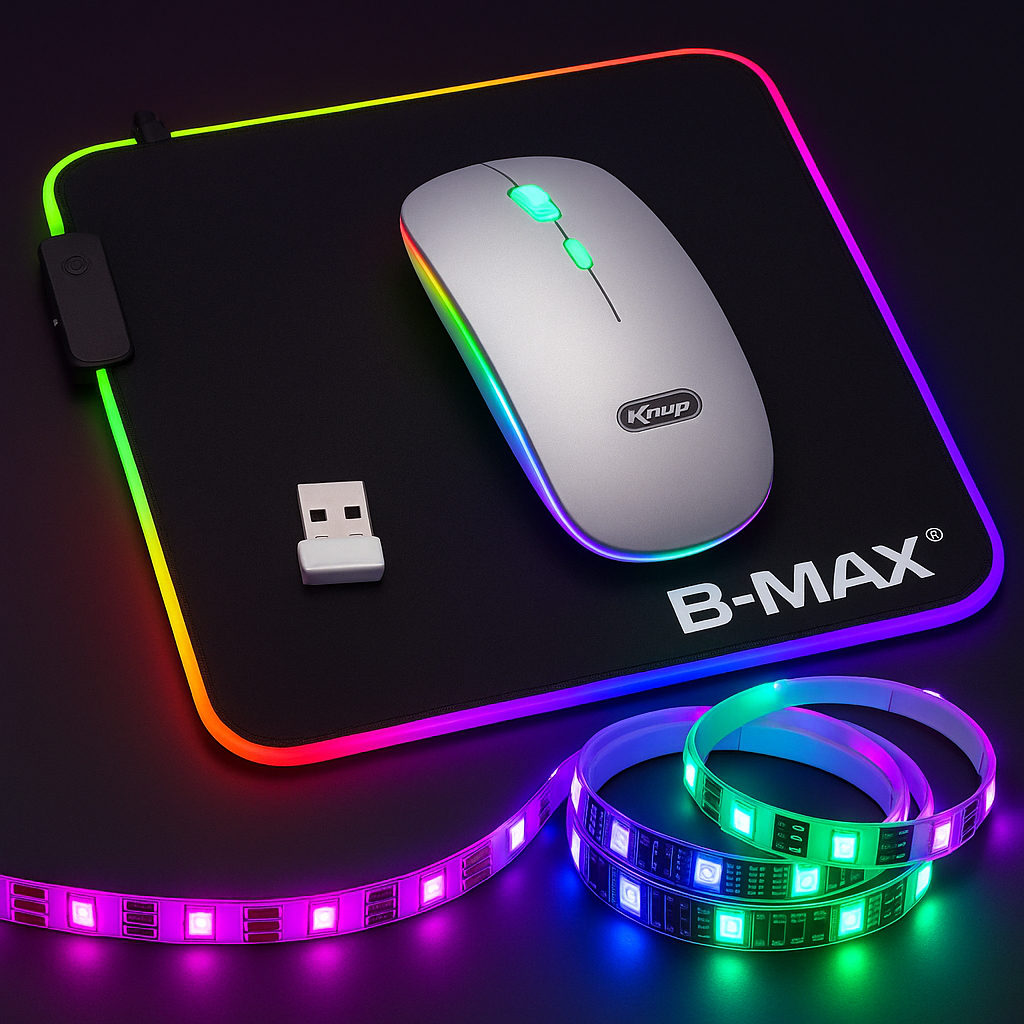 Kit Setup Gamer RGB – Mouse Sem Fio + Mouse Pad RGB + Fita LED 5M ...