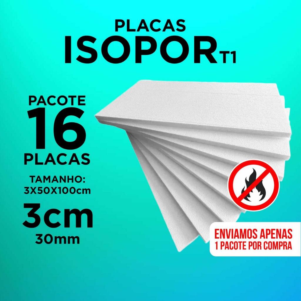 PACOTE COM 16 PLACAS DE ISOPOR 03CM X 50CM X 100CM T1 ( 01 PACOTE POR ...