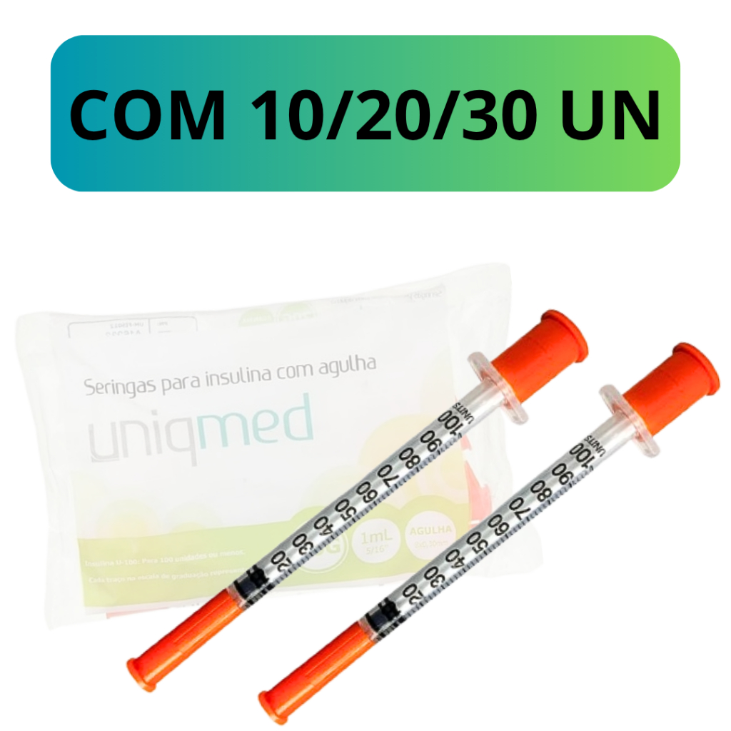 SERINGA PARA INSULINA COM 10/20/30 UN 1ML 8MM X 0,30MM 30G UNIQMED ...