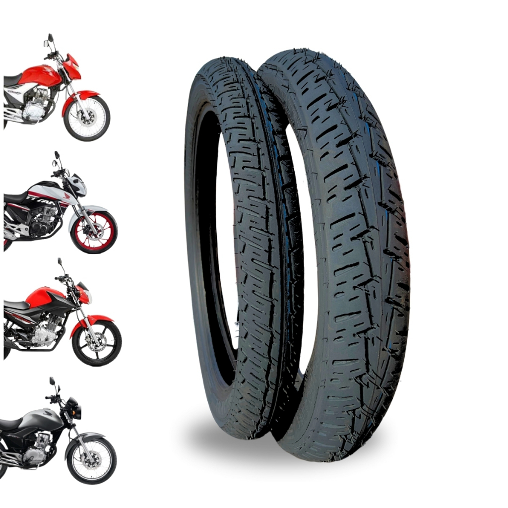 Kit Par 90/90-18 2.75-18 Black Tyres Para Fan Start e YBR | Shopee Brasil