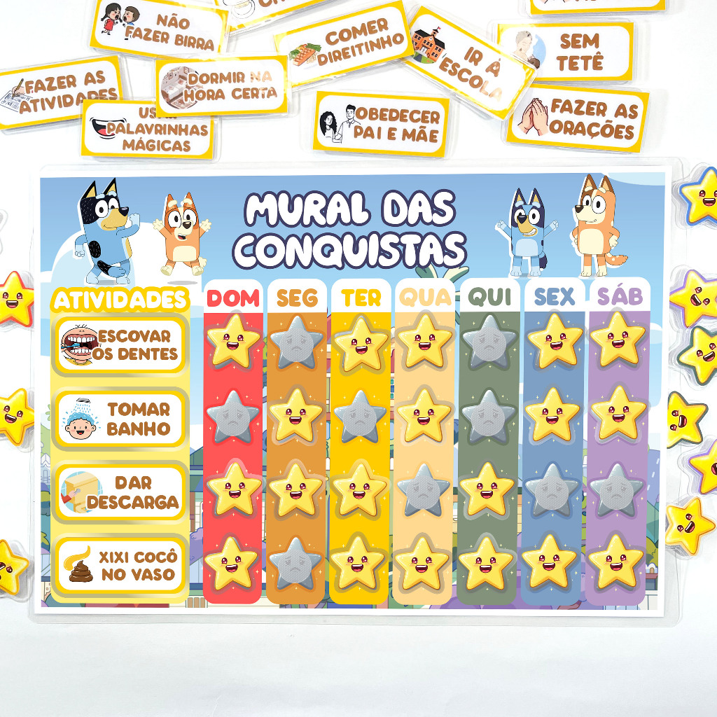 Mural das conquistas - Quadro de Incentivos Infantil - Bluey | Shopee Brasil
