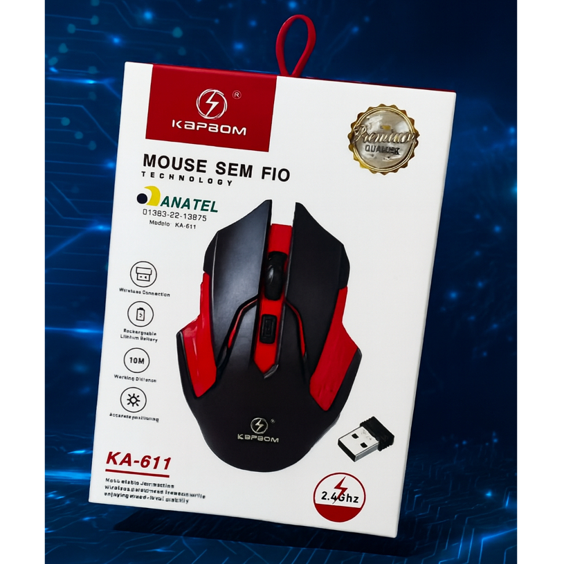 Mouse Sem Fio Kapbom KA-611 Gamer Trabalho Notebook PC 1600 DPI ...