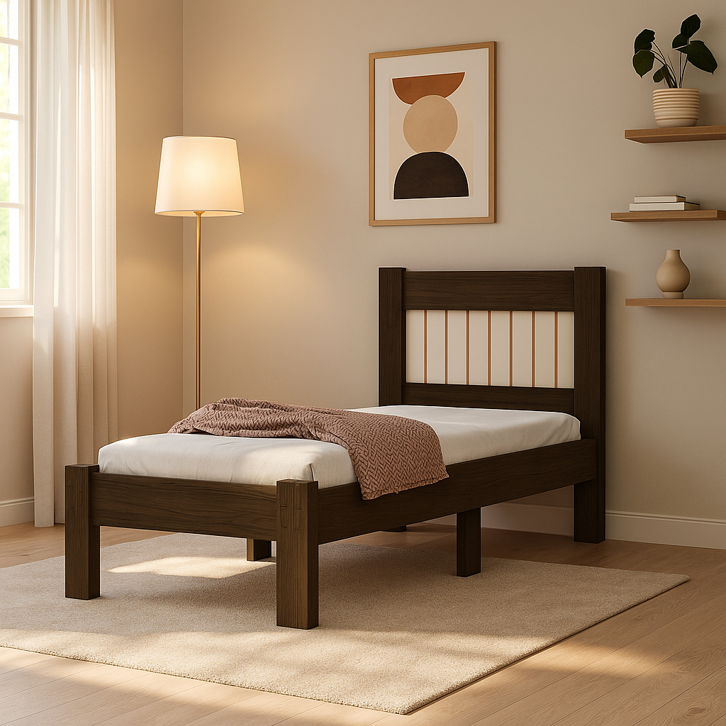 Cama Solteiro Moderna Bela com Estrutura Reforçada em MDF Estilo Ripado ...