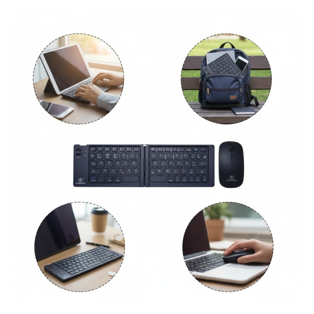 Teclado Dobrável Mouse Recarregável Sem Fio Bluetooth Kit Conjunto Pc Notebook Tablet Viagem ...