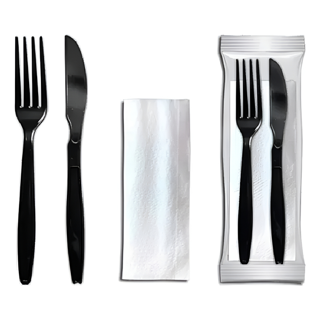 Kit Talher Descartável Preto Garfo, Faca e Guardanapo 50 Unidades ...