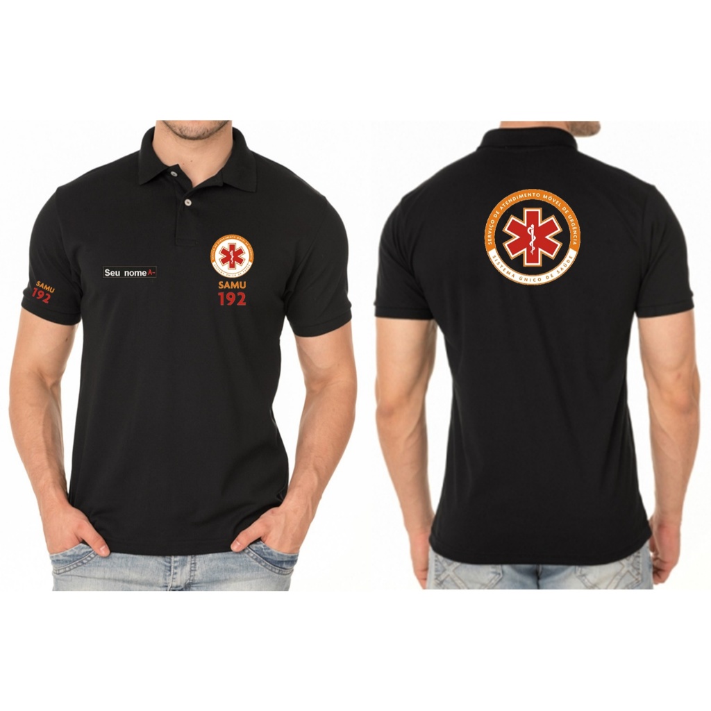 Camisa Polo Masculino Profissional Samu 192 Bordado Cor Preto | Shopee Brasil
