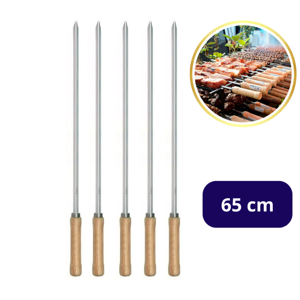 Kit Espeto Simples para Churrasco 65 cm Cabo de Madeira Aço Cromado ...