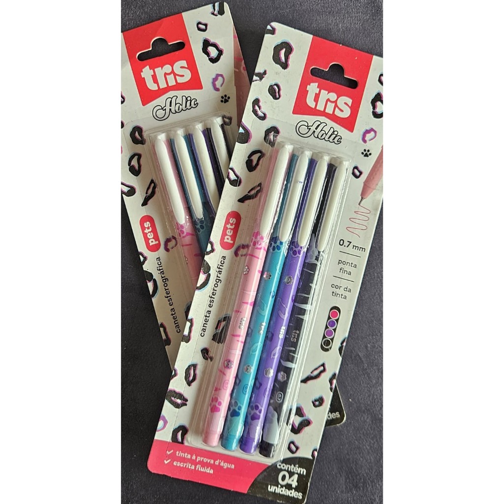 Kit 4 Canetas Esferográfica 0,7mm Holic Pets Cartela - Tris | Shopee Brasil