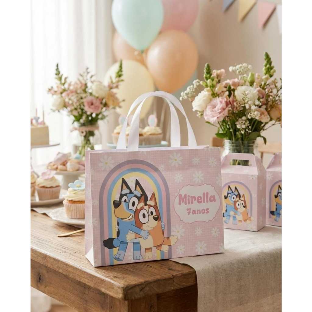 Sacolinha Personalizada Bluey ROSA- Bluey Menina Rosa Festa Infantil ...