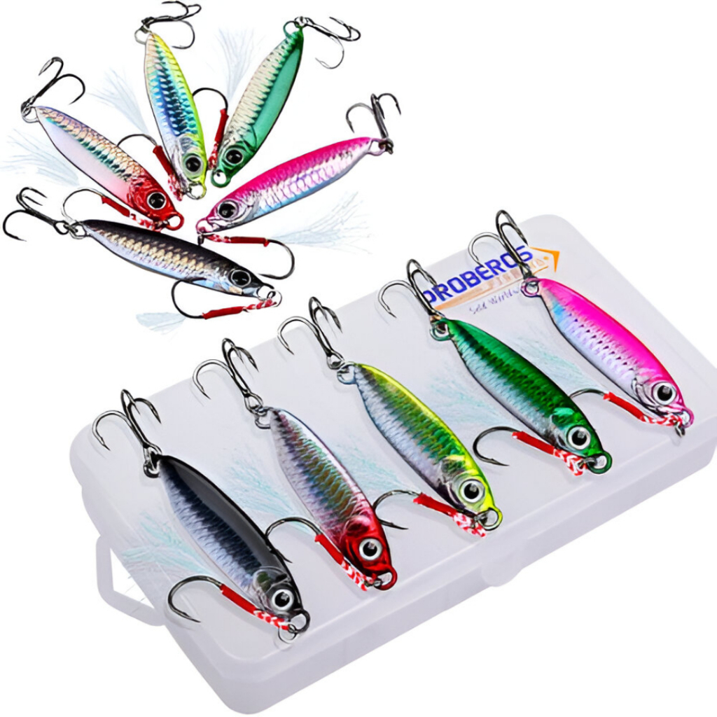Kit 5 Iscas Jig Lento 10g Para Peixe Grande + Estojo Pesca de Praia ...