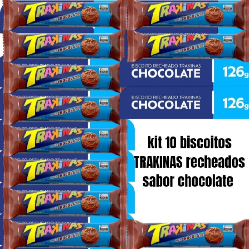 kit biscoitos TRAKINAS recheados sabor chocolate | Shopee Brasil