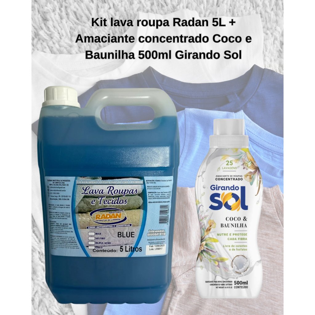 Kit lava roupas radan 5L Blue+ amaciante concentrado Coco e baunilha ...