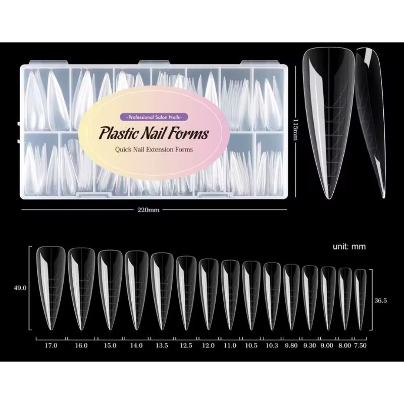 Molde F1 Stiletto Longo – Plastic Nail Forms | Kit 150 Unhas para ...