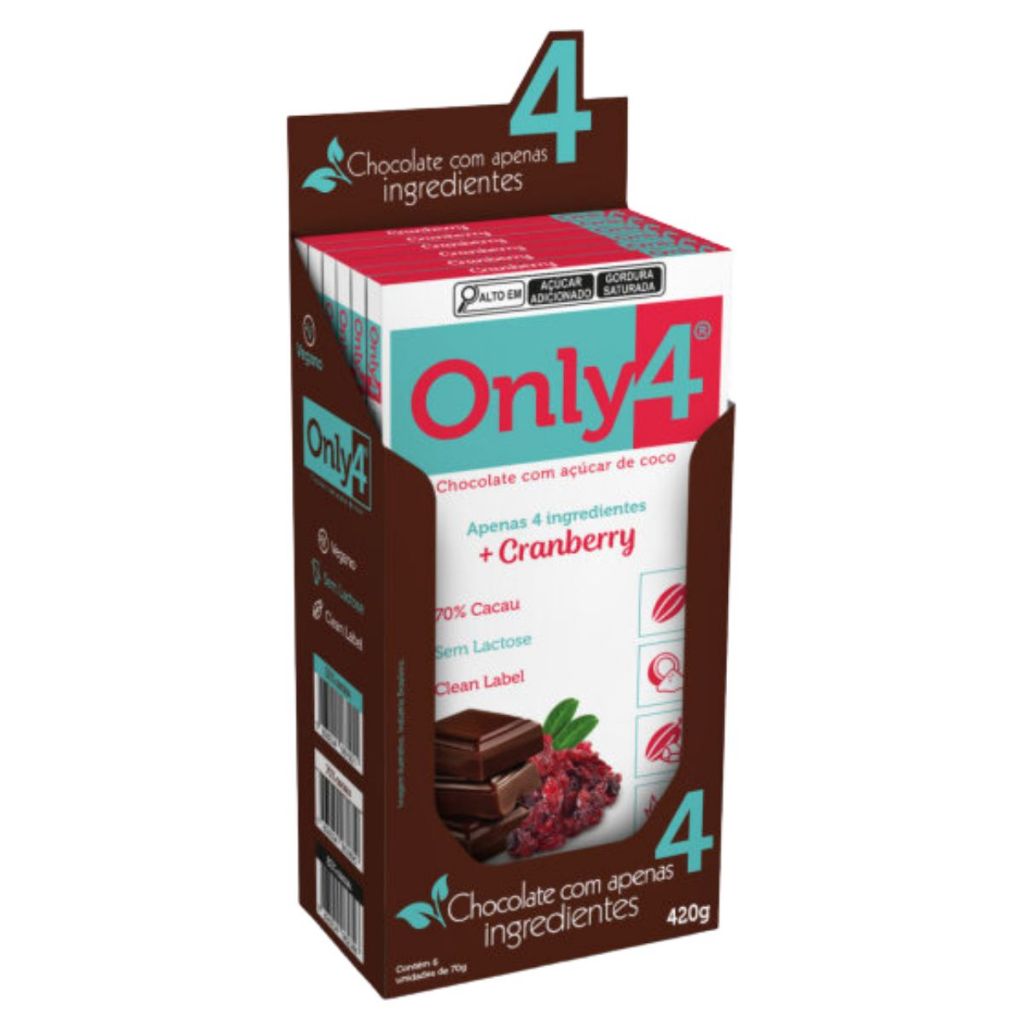 Display 6 Chocolate Tablete 70% Cacau Sabor Cranberry 70g - Only4 ...