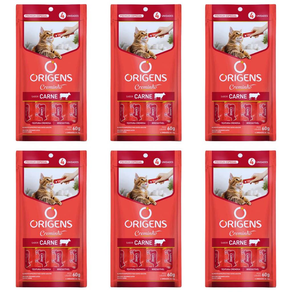 Origens Gatos Creminho Sabor Carne Snack Cremoso 60g 6 Unid Igual Churu ...