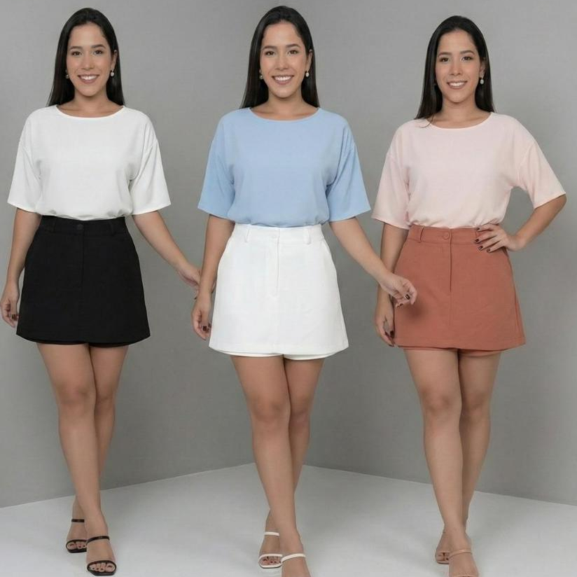 Kit 2 Short Saia Alfaiataria Feminino Social Cintura Alta Com Bolso do ...