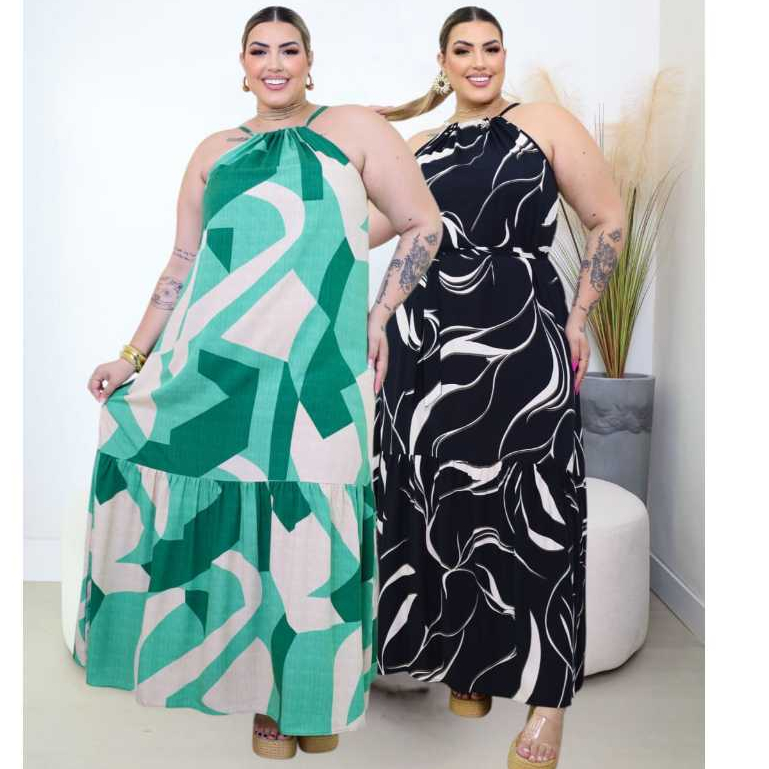 KIT 2 VESTIDO FEMININA LONGO PLUS SIZE DE 46 ATE 52 | Shopee Brasil
