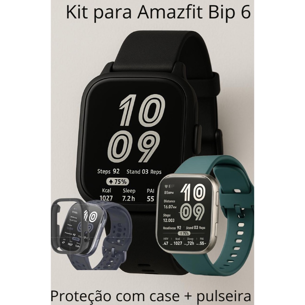 Kit Pulseira de Silicone para Amazfit Bip 6 Bip 5 e Capa Case com ...