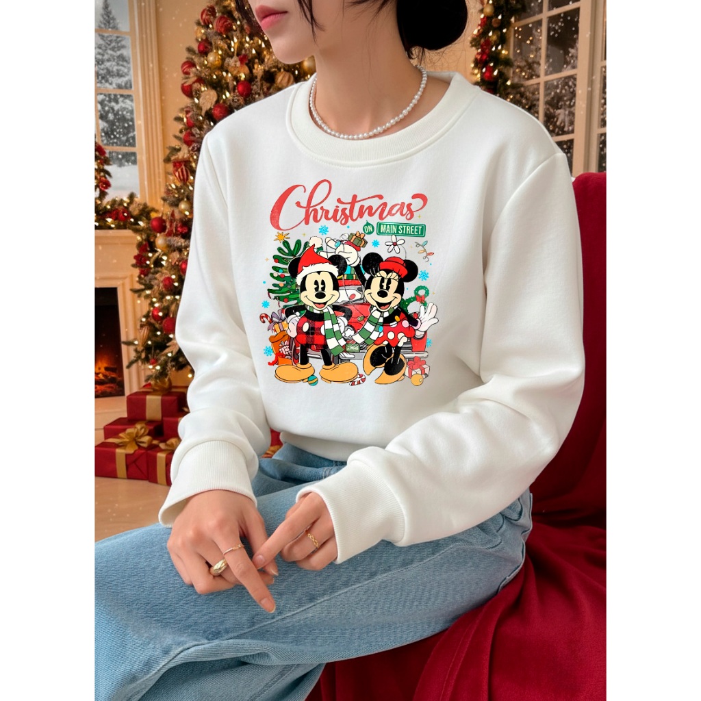 Moletom Feminino Mickey e Minnie Natalino – Cores Branco Preto Bege – P ...
