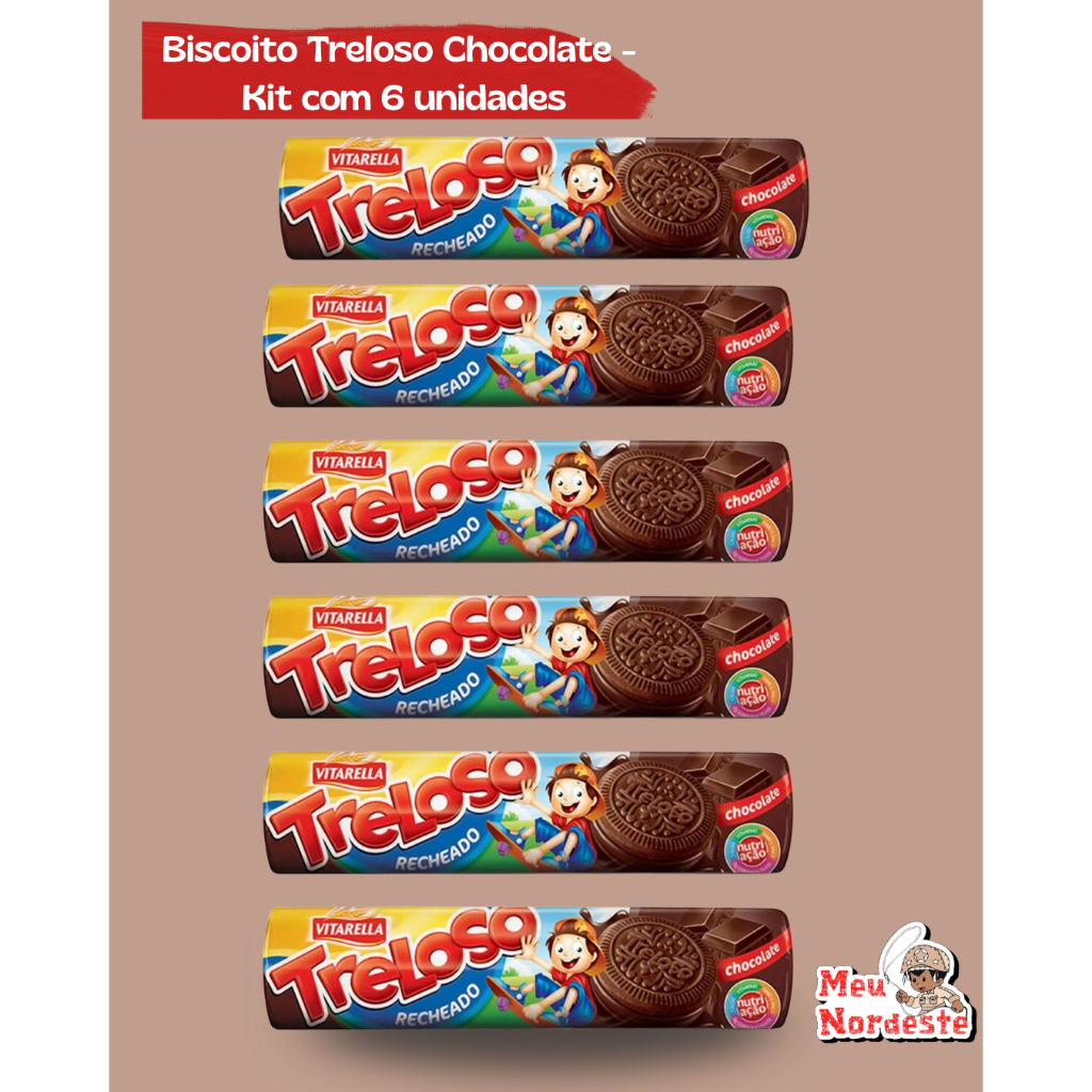 Biscoito Treloso Chocolate 120gr - kit com 6 unidades | Shopee Brasil