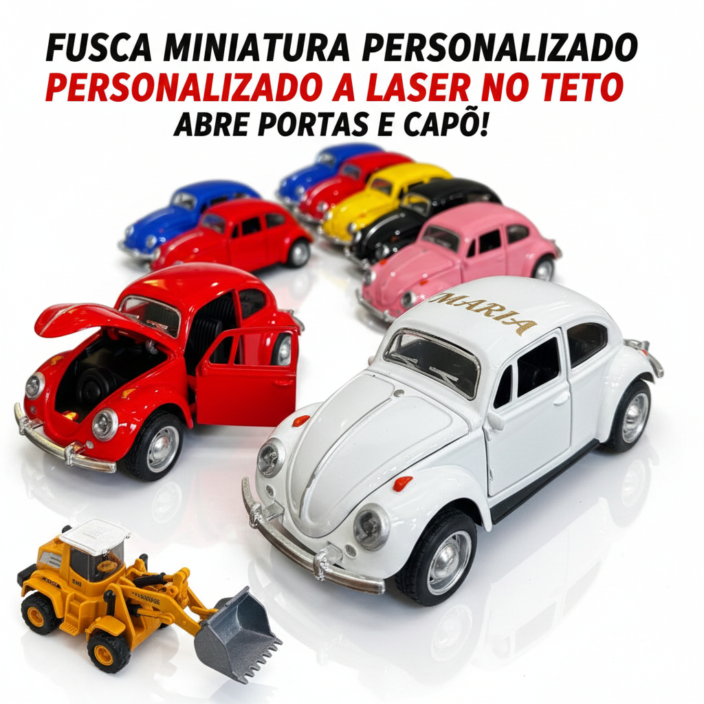 Miniatura Fusca PERSONALIZADO a laser Fusquinha Abre Porta Capô ...