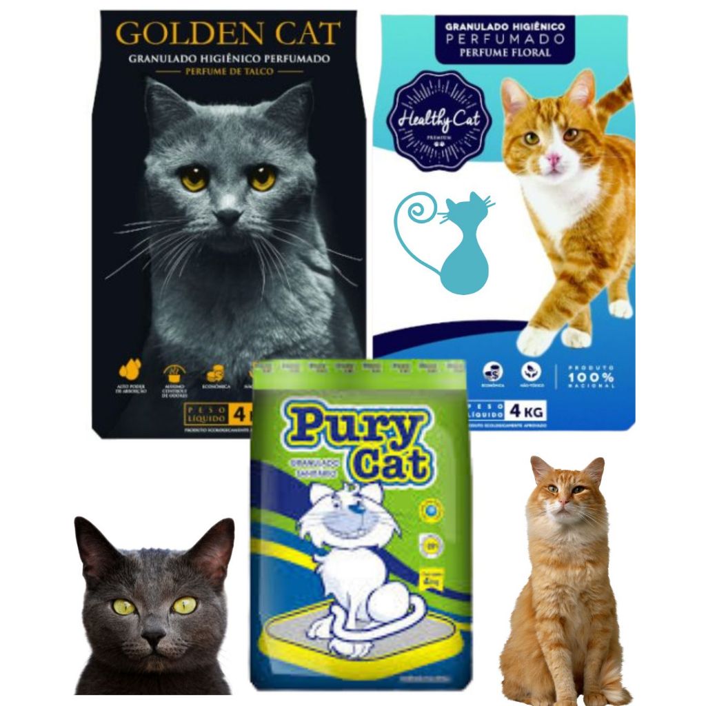 Areia Sanitária Granulada para Gatos – Golden Cat Talco / Pury Cat ...
