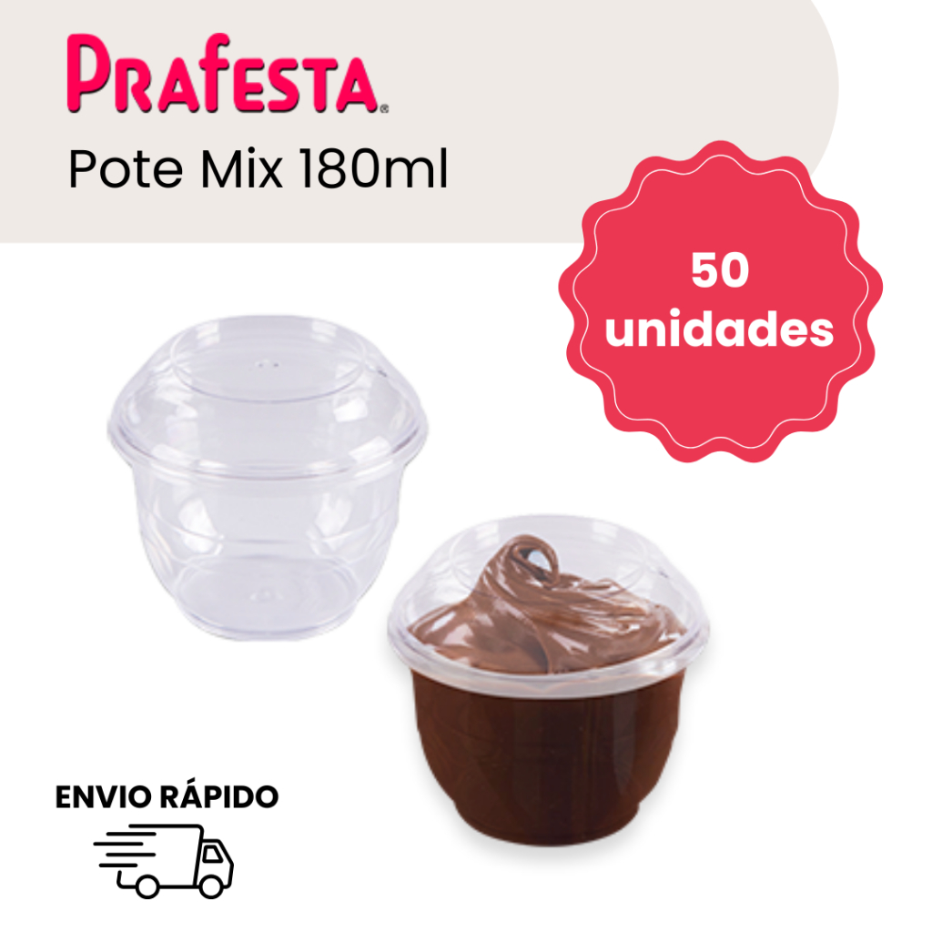 Kit 50 un Pote Mix com tampa 180ml Cristal Prafesta | Bolo de Pote ...