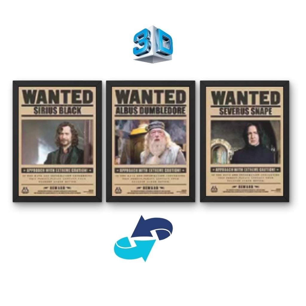 Quadro 3D Harry Potter - Wanted Sirus, Dumbledore e Snape. | Shopee Brasil