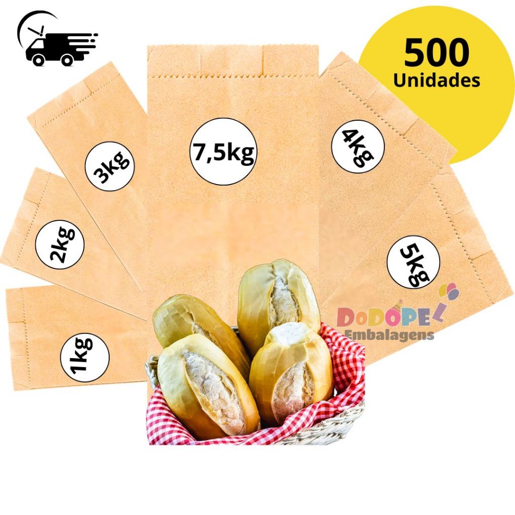 Saco Para Pães - c/ 500 Unidades Kraft - liso 1kg 2kg 3kg 4kg 5kg 7,5kg | Shopee Brasil