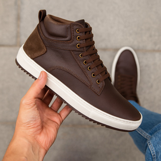 Tênis Masculino em Couro Legitimo Estiloso Botinha Para o Dia a Dia ...