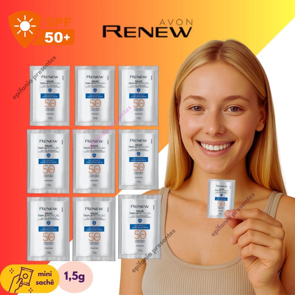 Protetor Solar Avon Renew 1,5g Anti Idade FPS50 Tripla Ação Matte mini ...