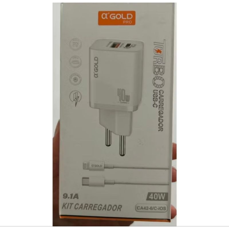 Kit Carregador Turbo 40W CA42-6 Pro USB + Tipo-C com iPhone (Lightning ...
