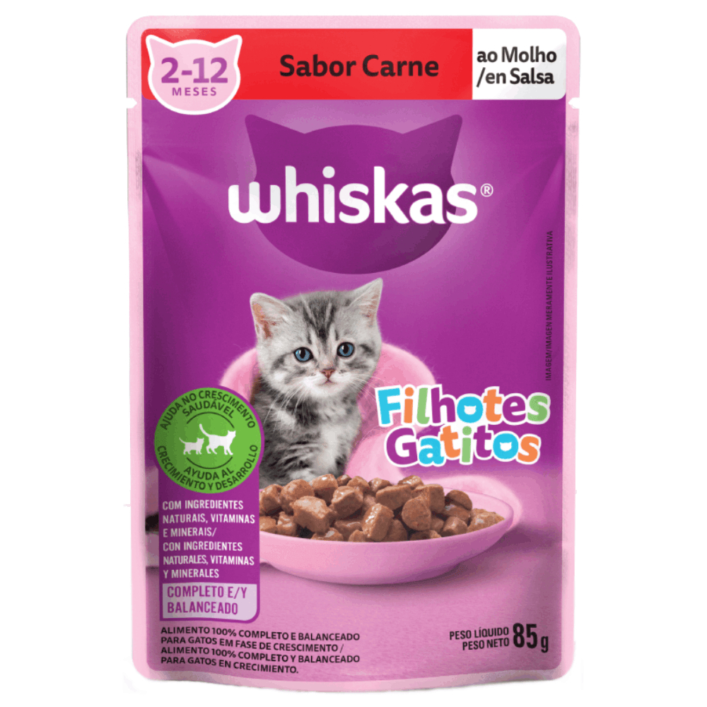 Ração Úmida Whiskas Sachê para Gatos Filhotes Sabor Carne ao Molho ...