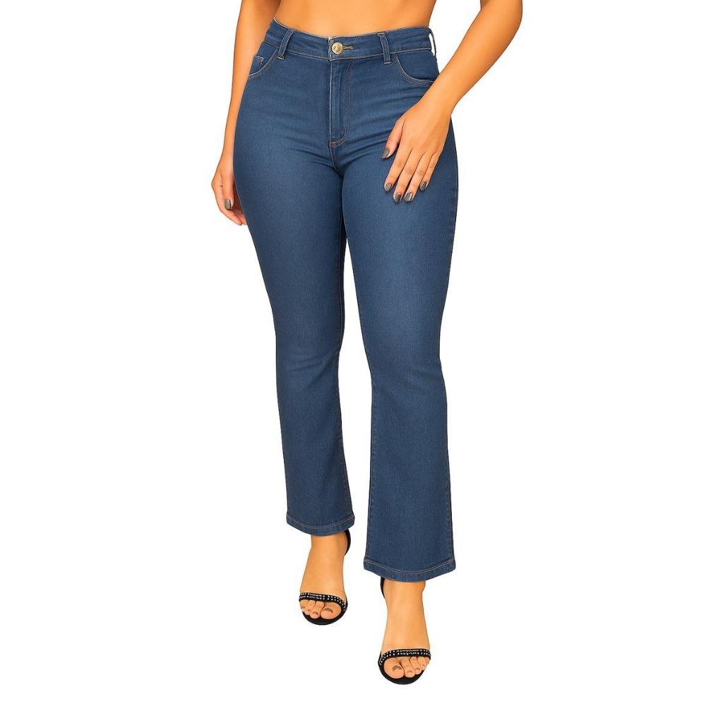 Calça Jeans Flare Amaciado Feminina Premium Lycra Elastano Cintura Alta ...