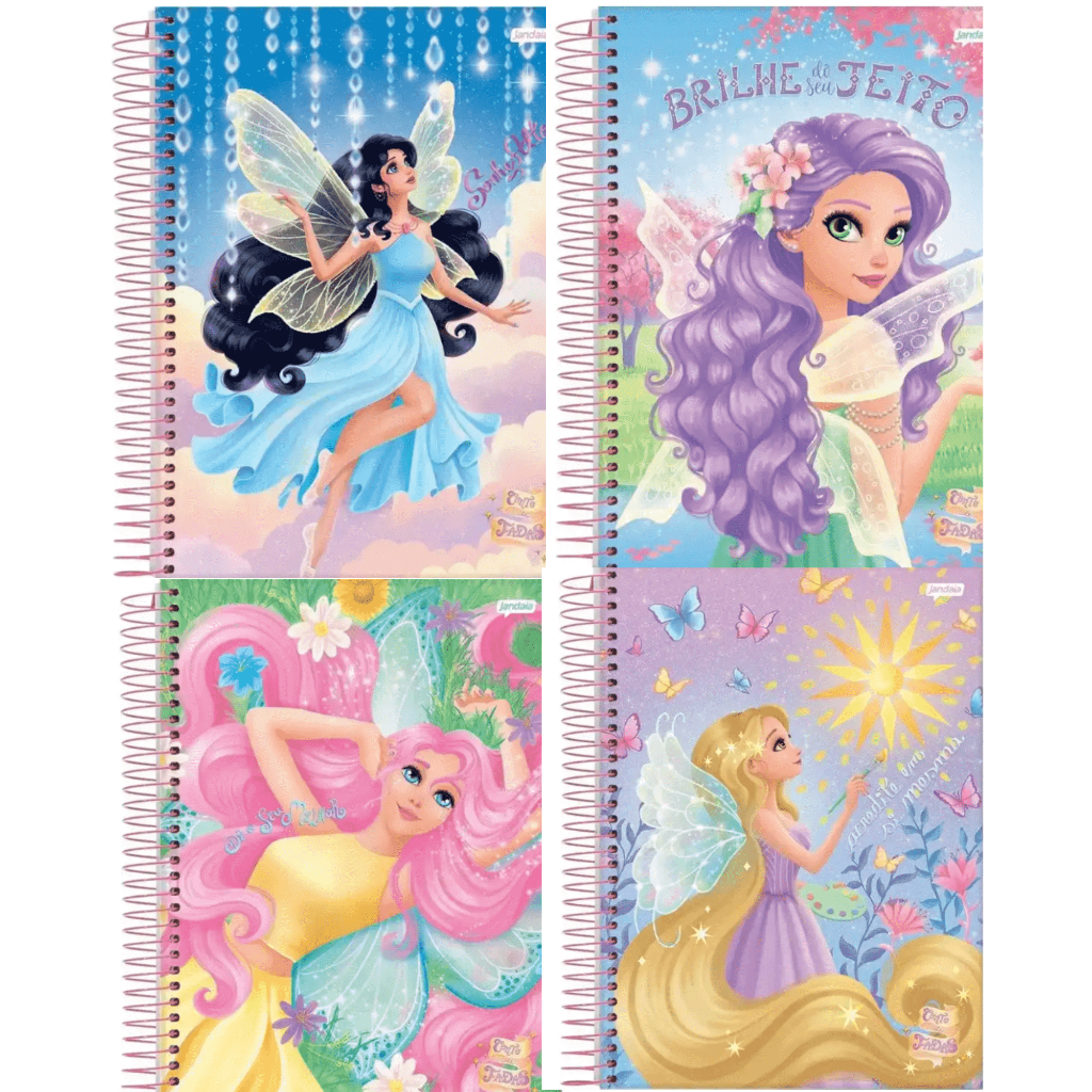 Kit 4 Cadernos Escolar Universitário Conto de Fada novo 80 Fls Espiral ...
