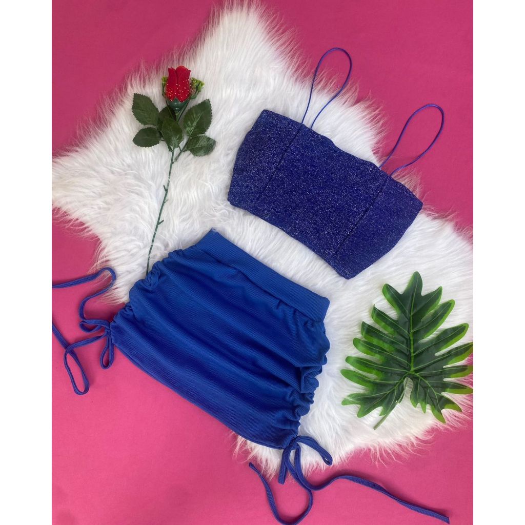 Conjunto natal e ano novo 2 peças saia drapeada e cropped de alcinha ...