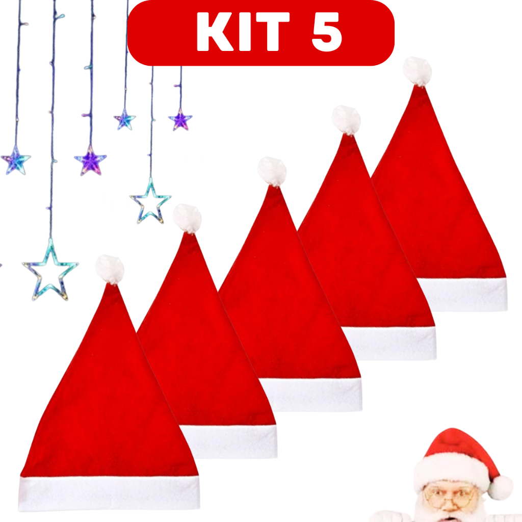 Gorro De Natal Vermelho Feltro Kit 5 unidades - Touca Papai Noel 40cm ...