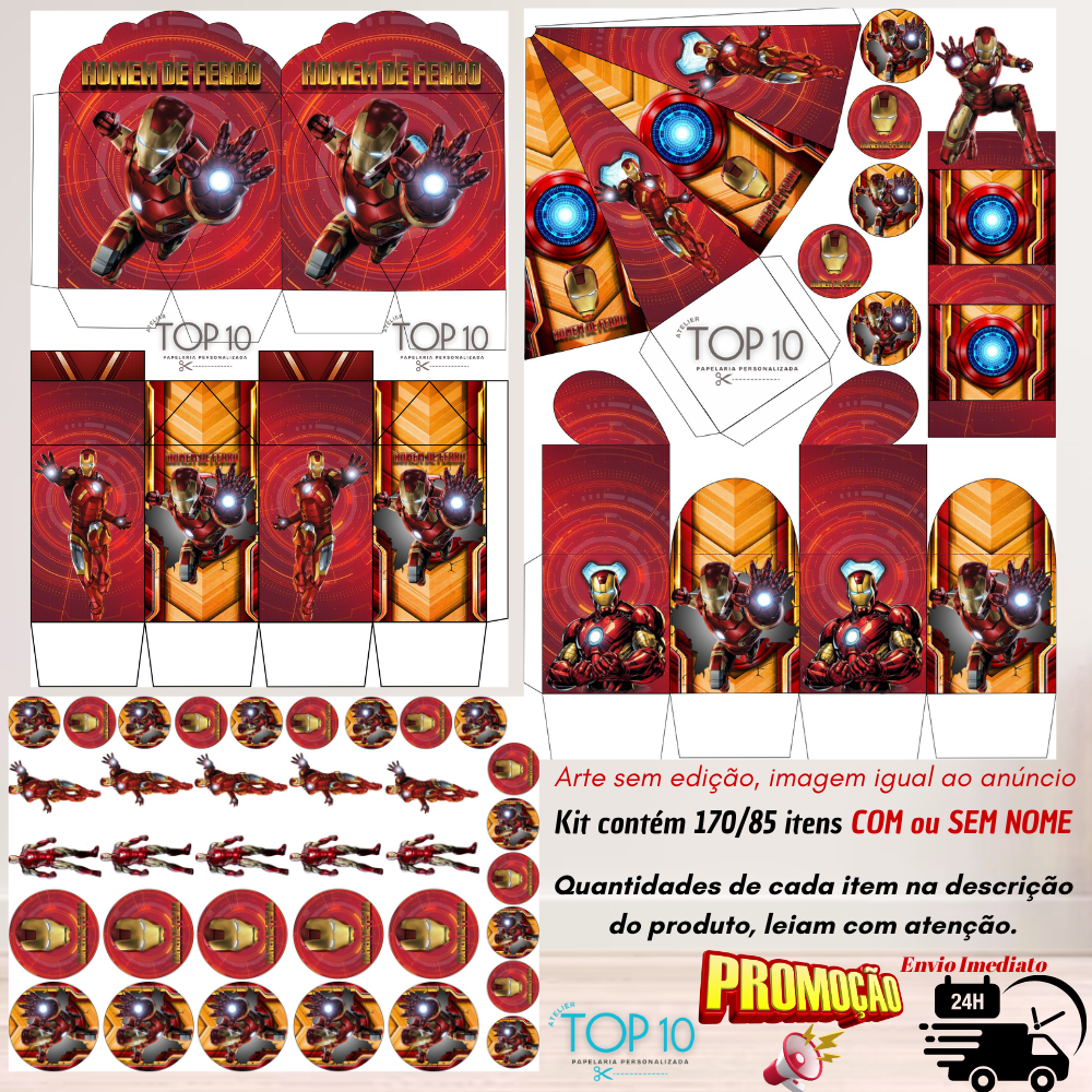 Kit de Lembrancinhas Personalizadas com 170/85 itens TEMA: HOMEM DE ...