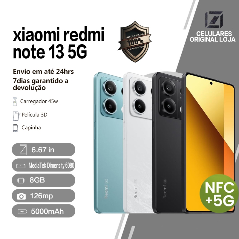 Xiaomi Redmi Note 13 5G 8GB + 128/256GB Dual Sim Original ROM Câmera ...