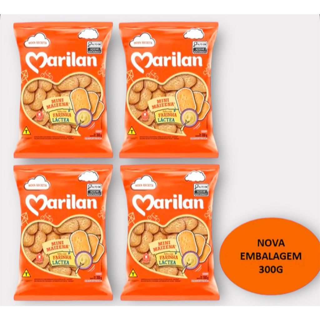 Kit 2 3 ou 4 pacote Biscoito Mini Maizena Farinha Láctea Marilan 300g ...
