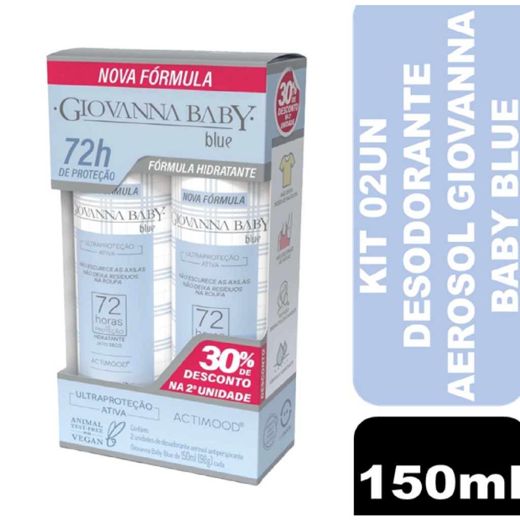 Kit 02UN Desodorante Antitranspirante Aerossol Giovanna Baby Blue 72h ...