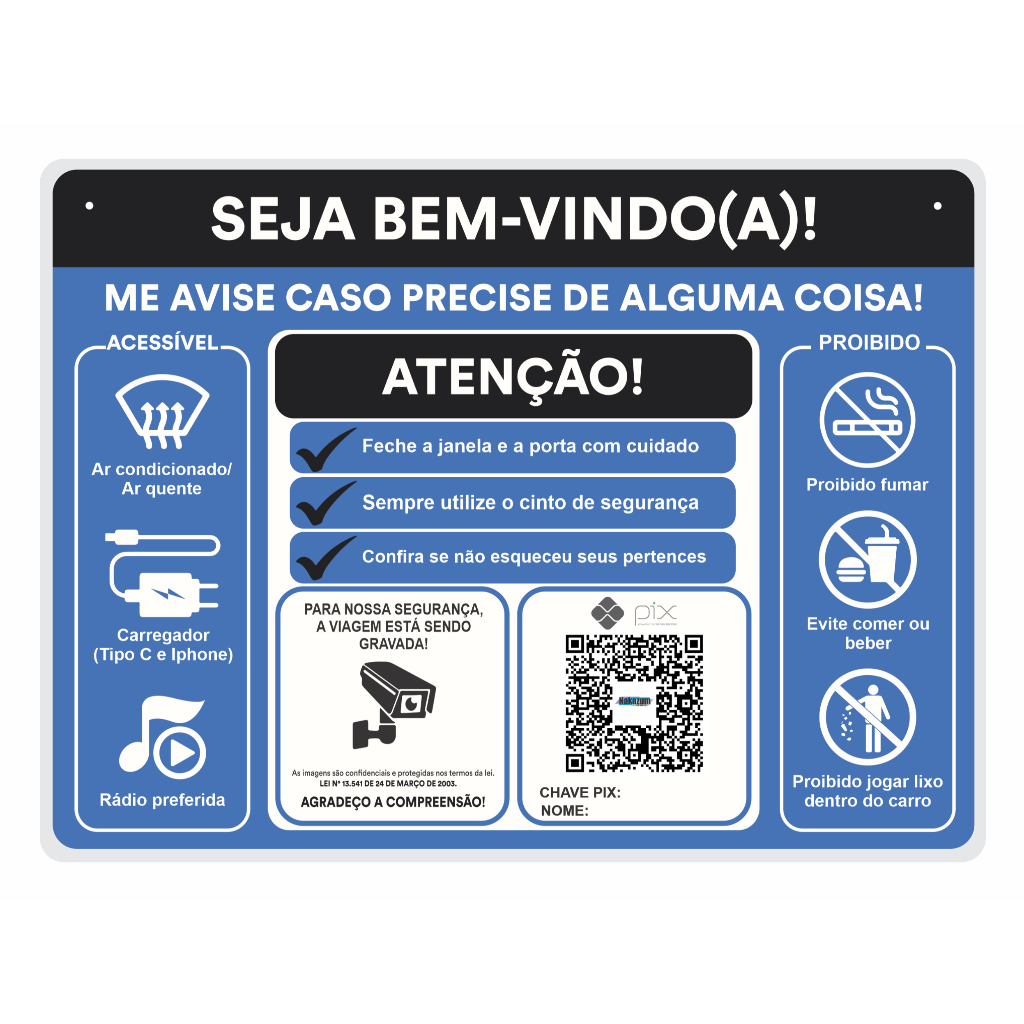 Plaquinha Personalizada Pix Qr Code Placa Informativa Para Motorista de ...