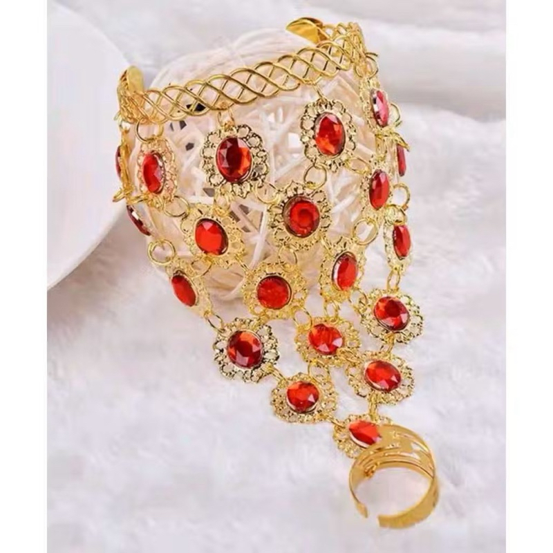 1ou Par Pulseira Com Anel e Pedrarias Vermelhas Dança do Ventre ...