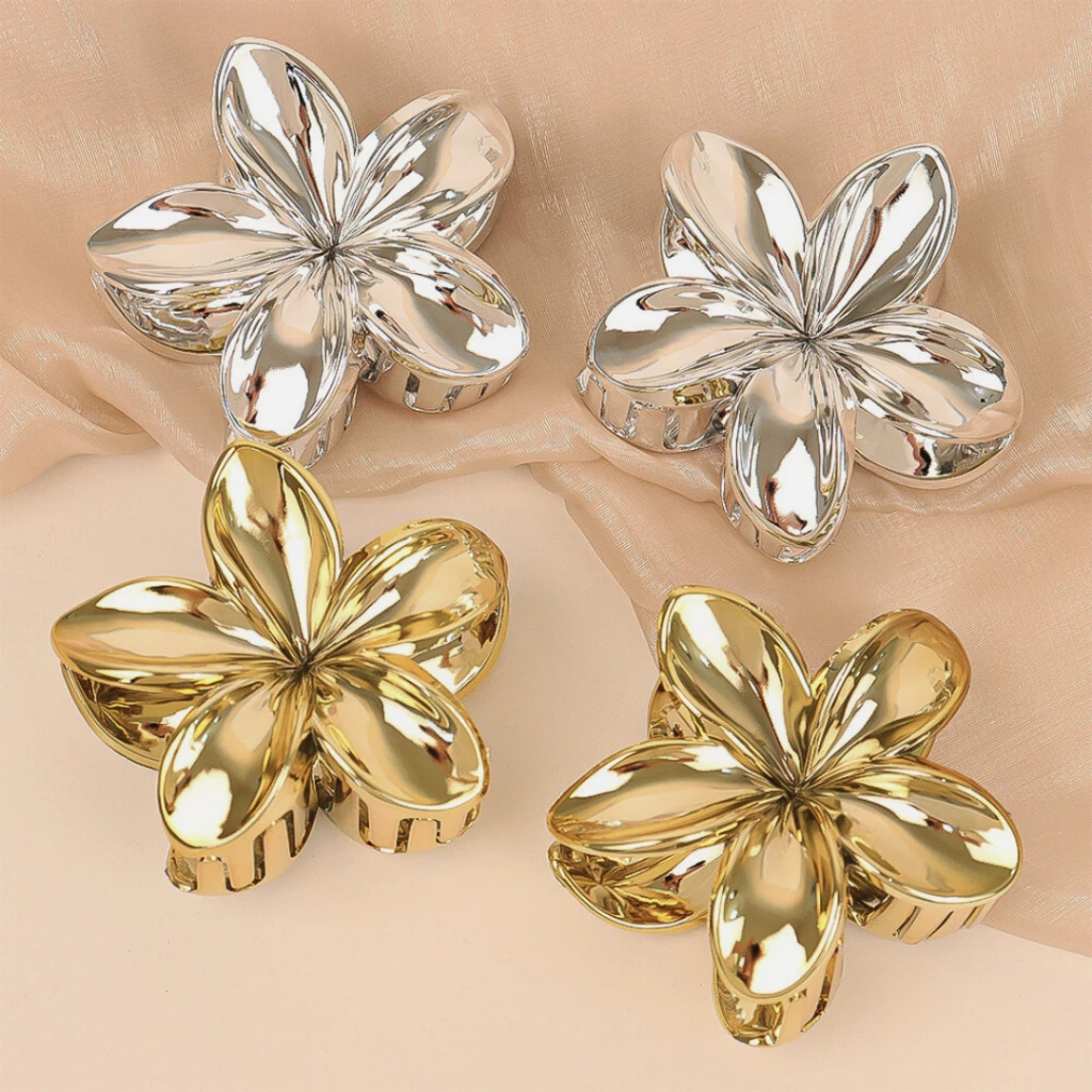Kit 4/6/12 Grampo piranha de cabelo de 6cm em formato de flor moda prata e dourado | Shopee Brasil
