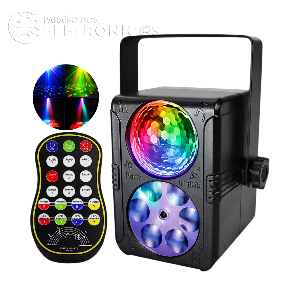 Projetor de Luz RGB com GOBO – Sincroniza com a Música via Som ...