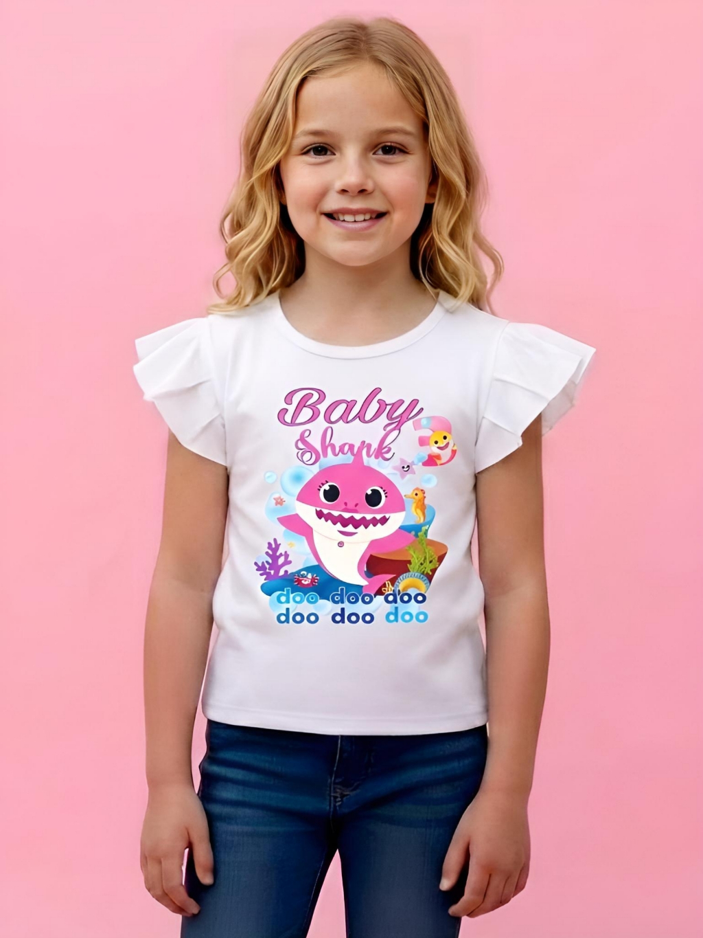 blusa infantil feminina estampa Baby Shark. | Shopee Brasil